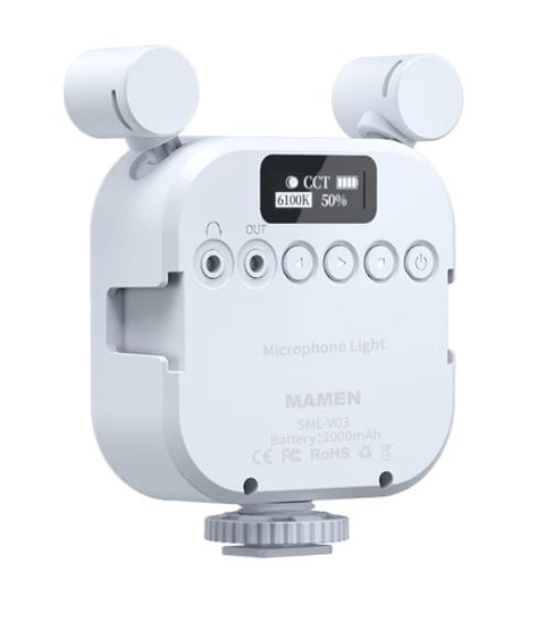 Mamen V03 Compact RGB Led light with Two Built-in Vloging Microphones ...